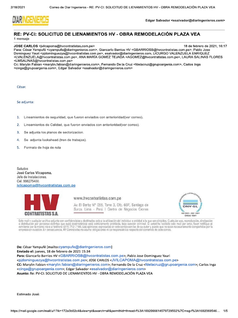 Correo - Obra Remodelación Plaza Vea | PDF