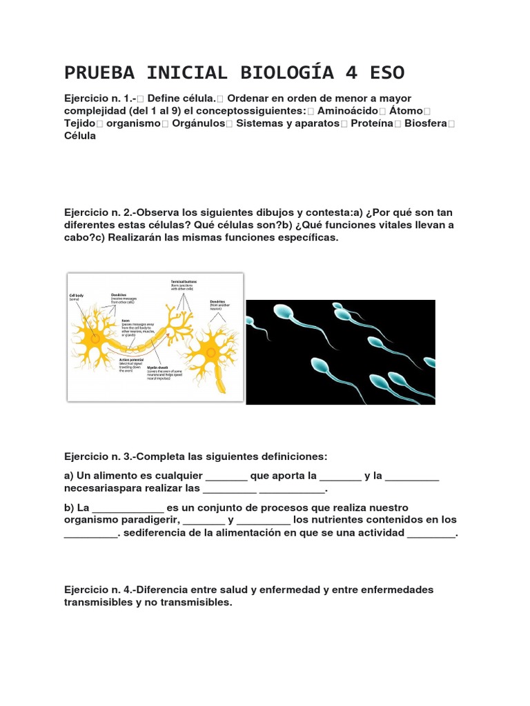 Prueba Inicial Bio 4 Eso | PDF | Ciencia y matemáticas