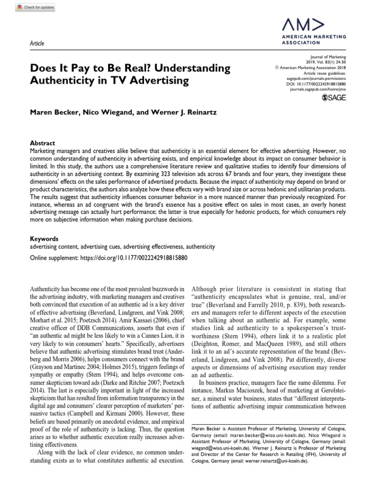 Does It Pay To Be Real? Understanding Authenticity in TV Advertising ...