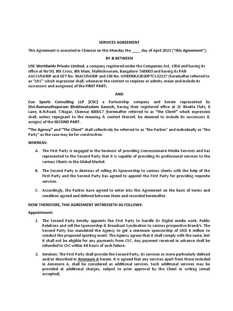 CSC - USC Contract Draft Final | PDF | Indemnity | Websites