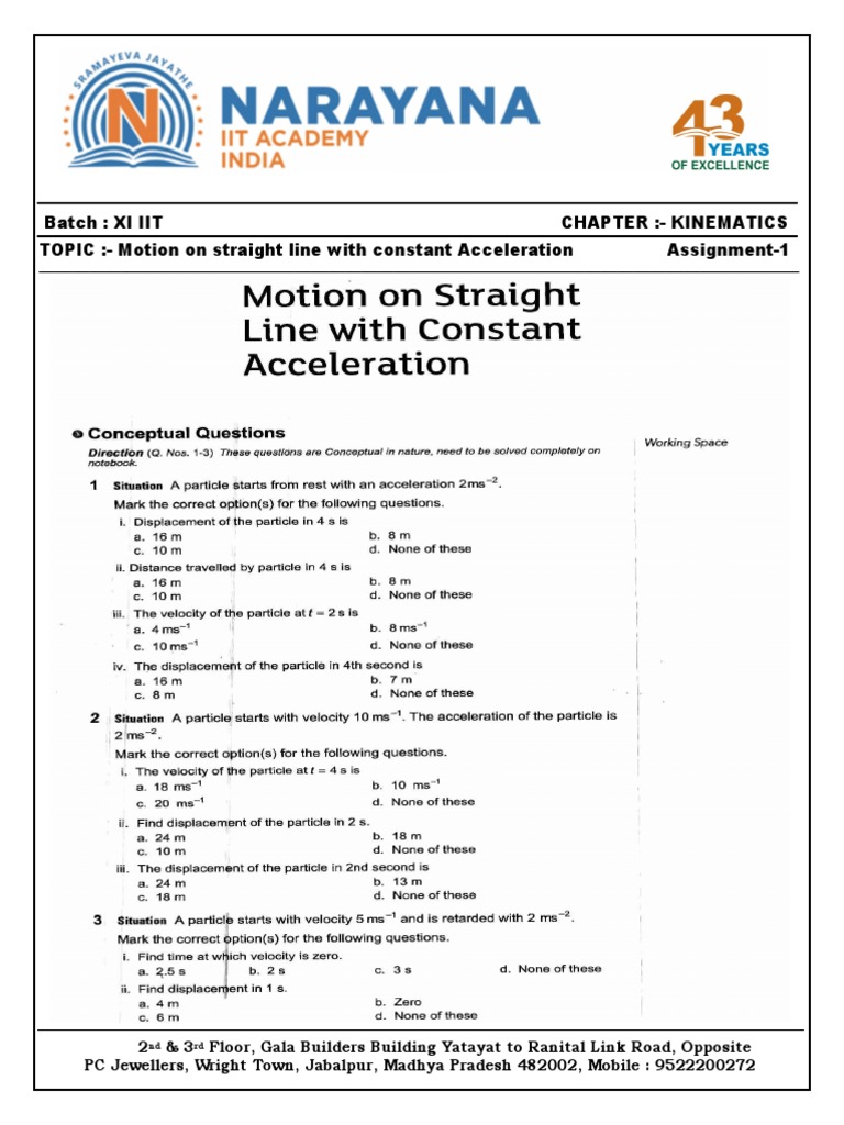 11th (Kinematics Assignment 1) | PDF 11th (Kinematics Assignment 1) | PDF