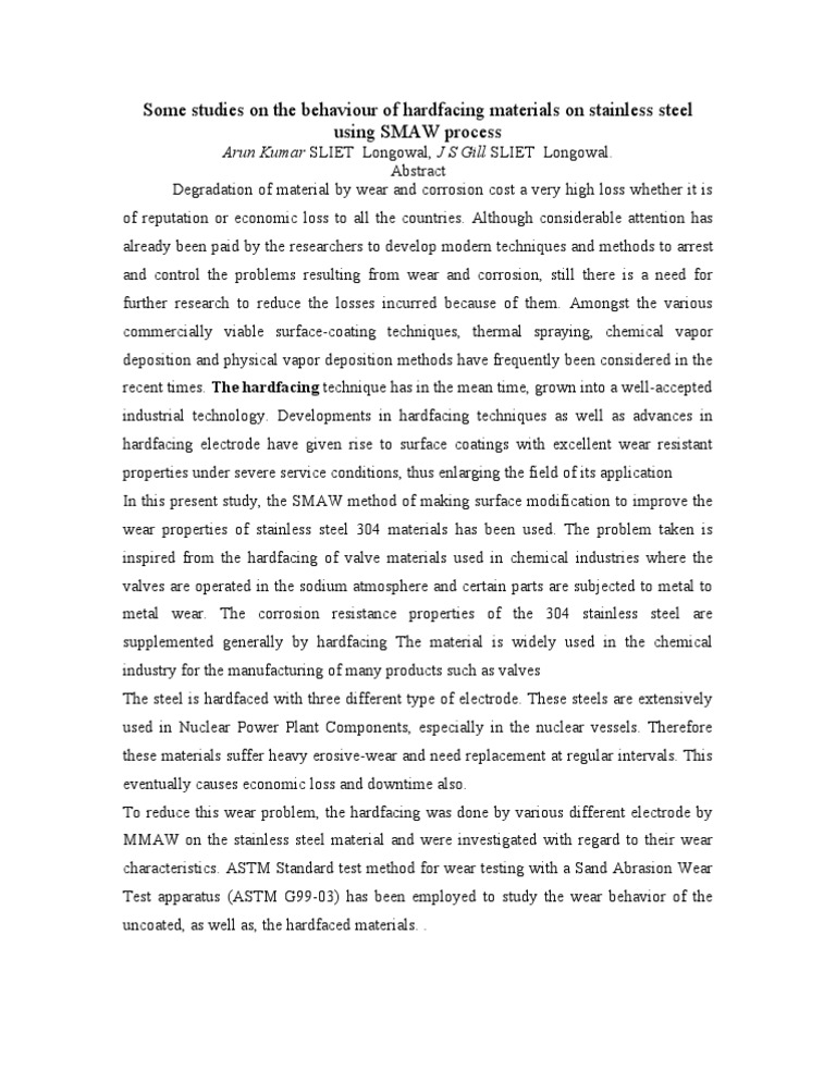 Hardfacing Stainless Steel 304: SMAW Study | PDF | Technology & Engineering