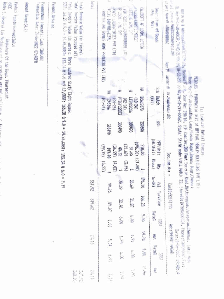 Pharmacy Invoice with MedPlus Points | PDF