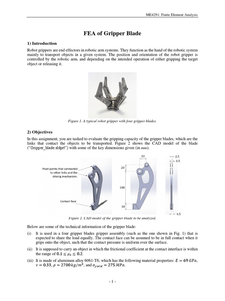 ME4291 Assignment 1 - FEA of Gripper Blade | PDF | Finite Element Method | Stress (Mechanics)
