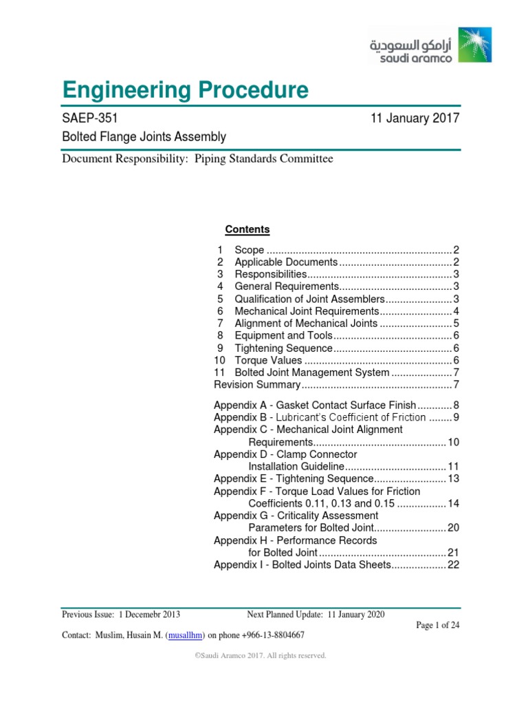 SAEP-351 - Bolted Flange Joints Assembly | PDF | Pipe (Fluid Conveyance) | Mechanical Engineering