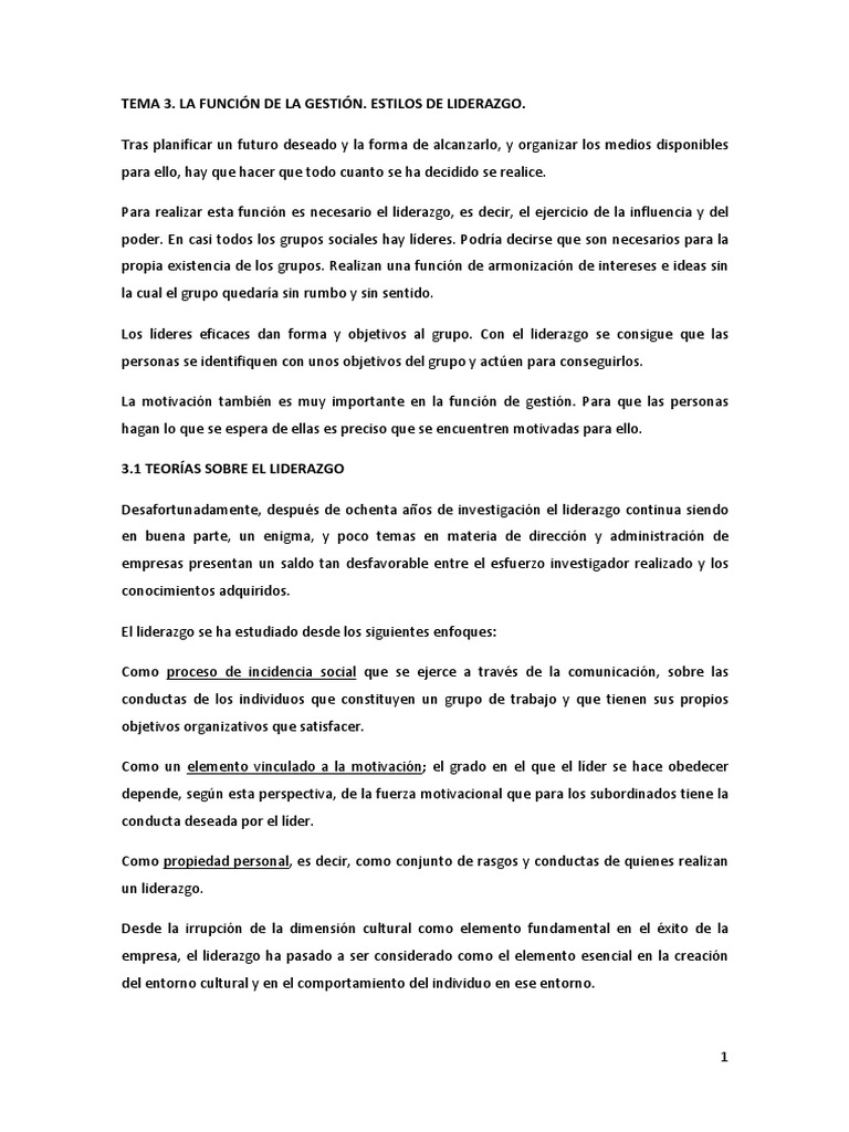 Tema 3 Liderazgo | PDF | Liderazgo | Motivacional