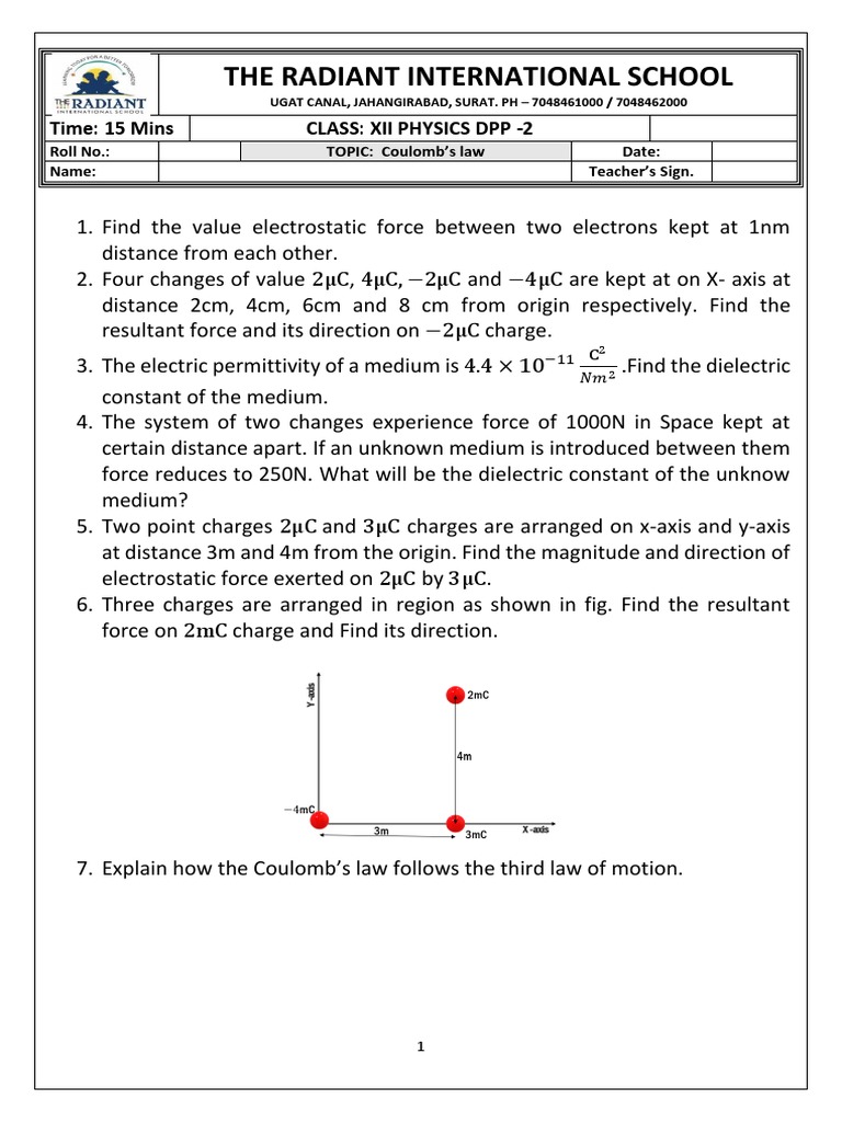 DPP-2 CLASS XII PHY Coulomb's Law | PDF