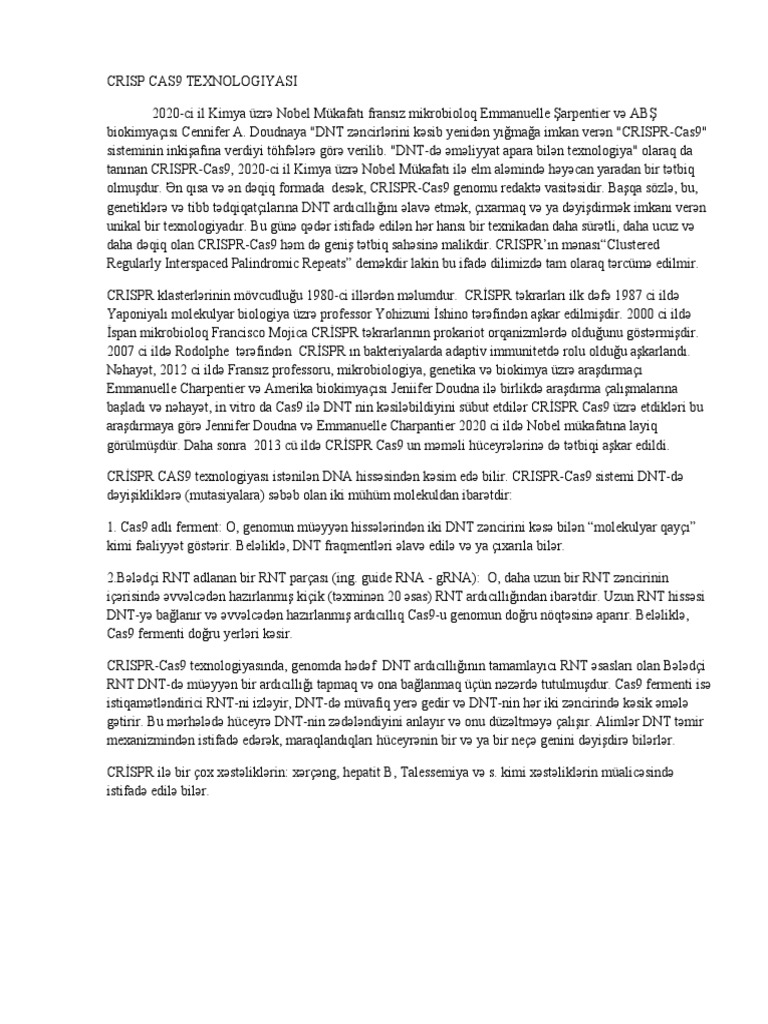 Crisp Cas9 Texnologiyasi | PDF