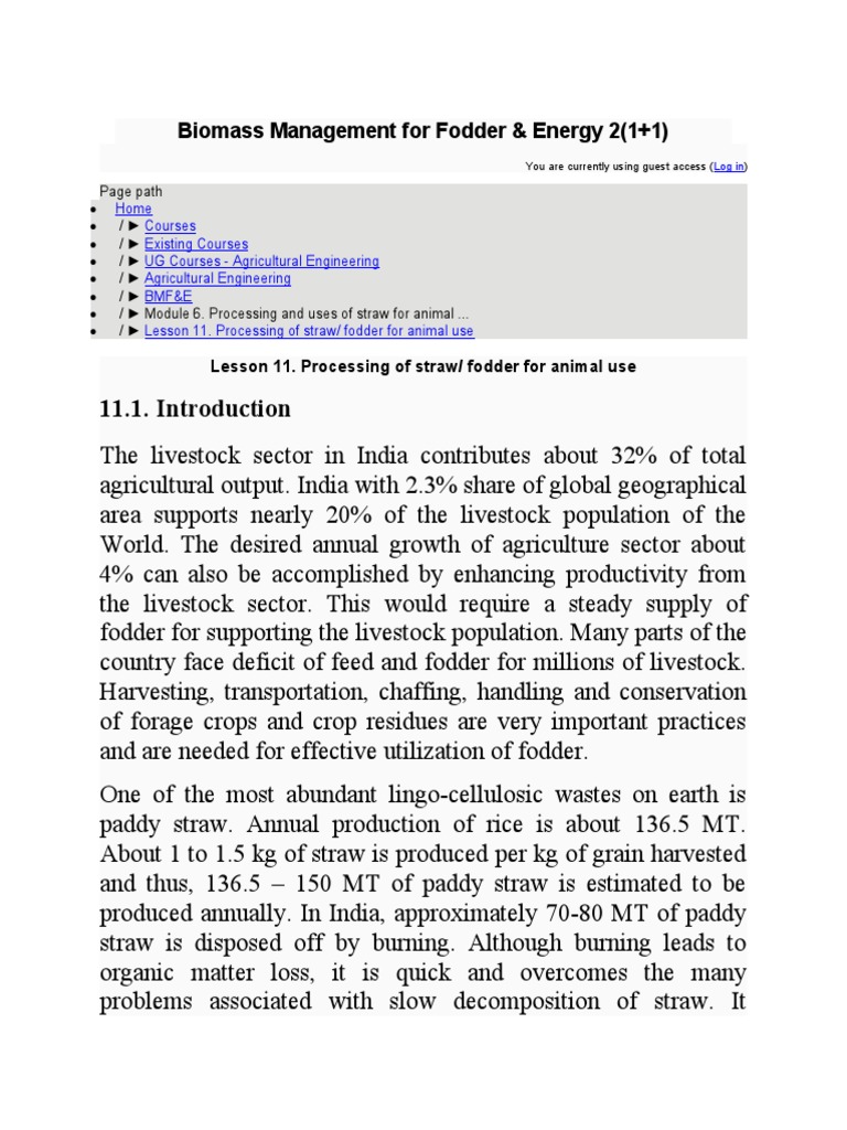 Biomass Management For Fodder | PDF | Digestion | Nutrients