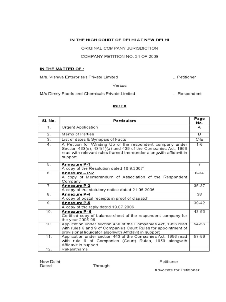 Winding Up Petition | PDF | Liquidation | Affidavit