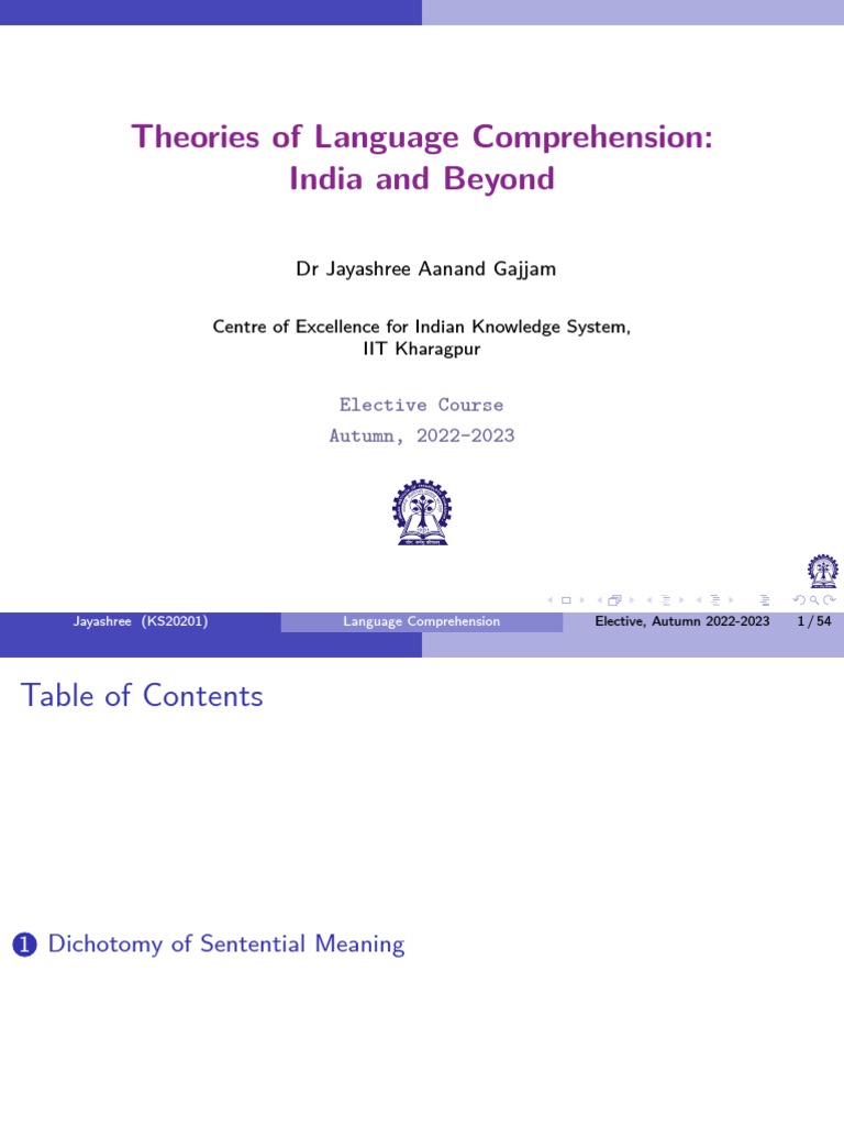 KS20201 Theories of Language Comprehension India and Beyond Module6 | PDF | Word | Linguistics