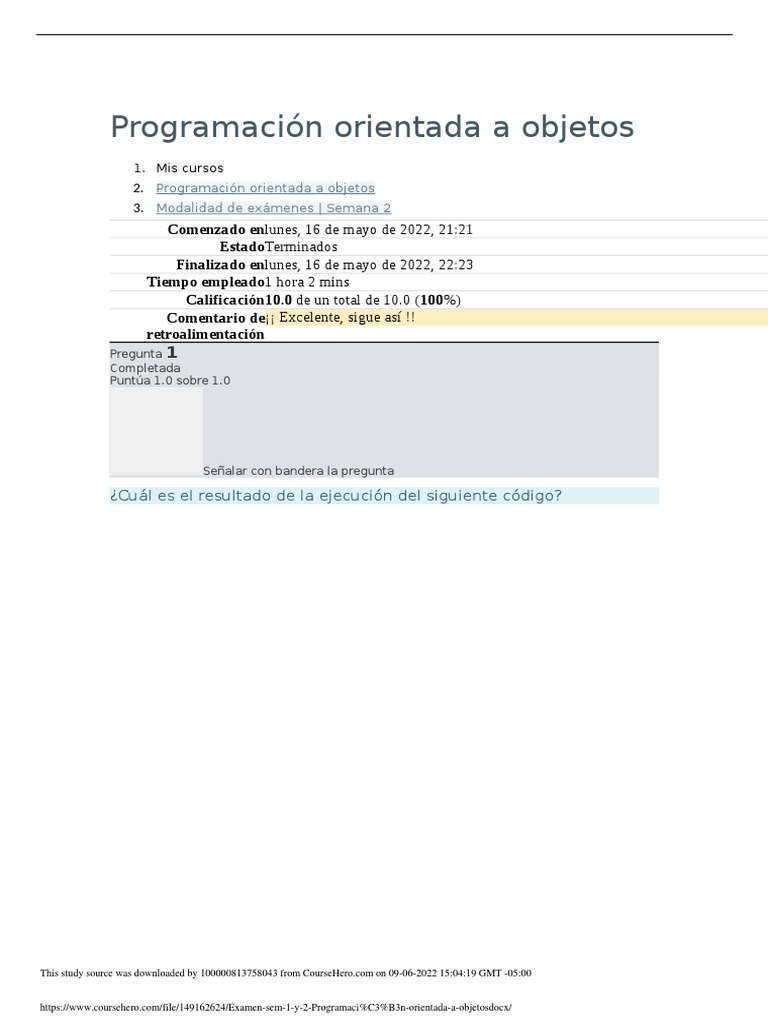 Examen Sem 1 y 2 Programaci N Orientada A Objetos | PDF | Java (lenguaje de programación ...