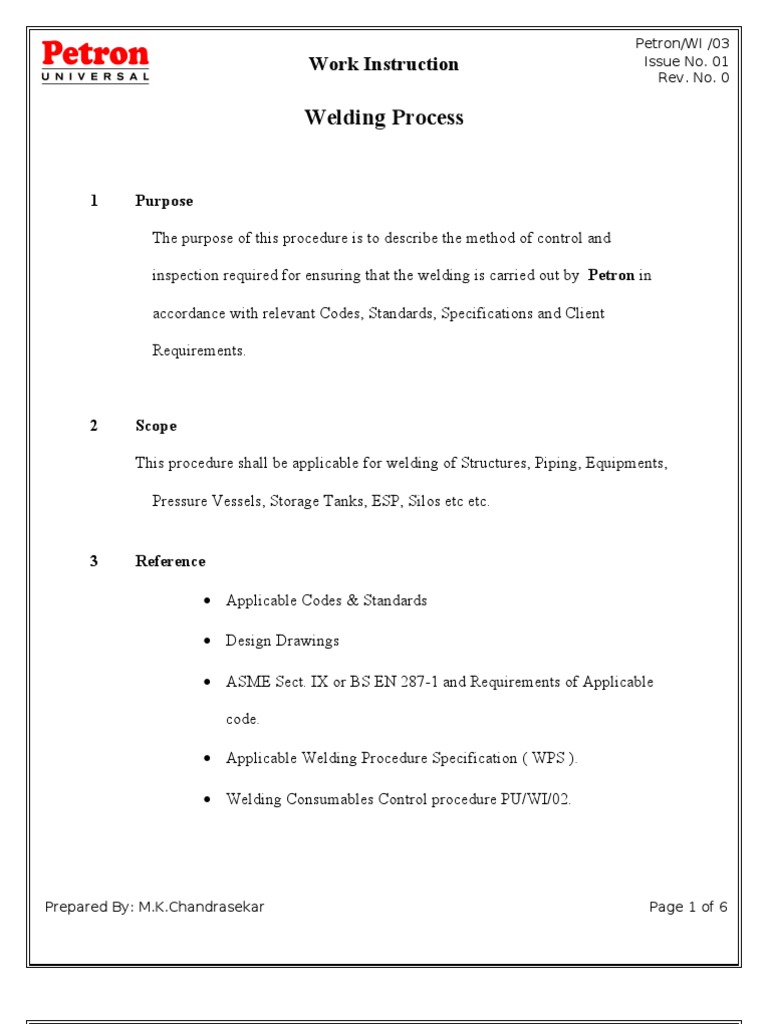 Welding Process: Work Instruction | Download Free PDF | Nondestructive ...