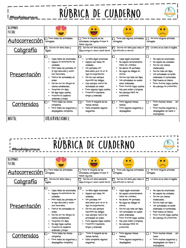 Rúbrica Cuaderno | PDF