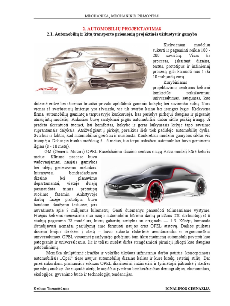 Automobilių Ir Kitų Transporto Priemonių Projektinės Užduotys Ir Gamyba ...