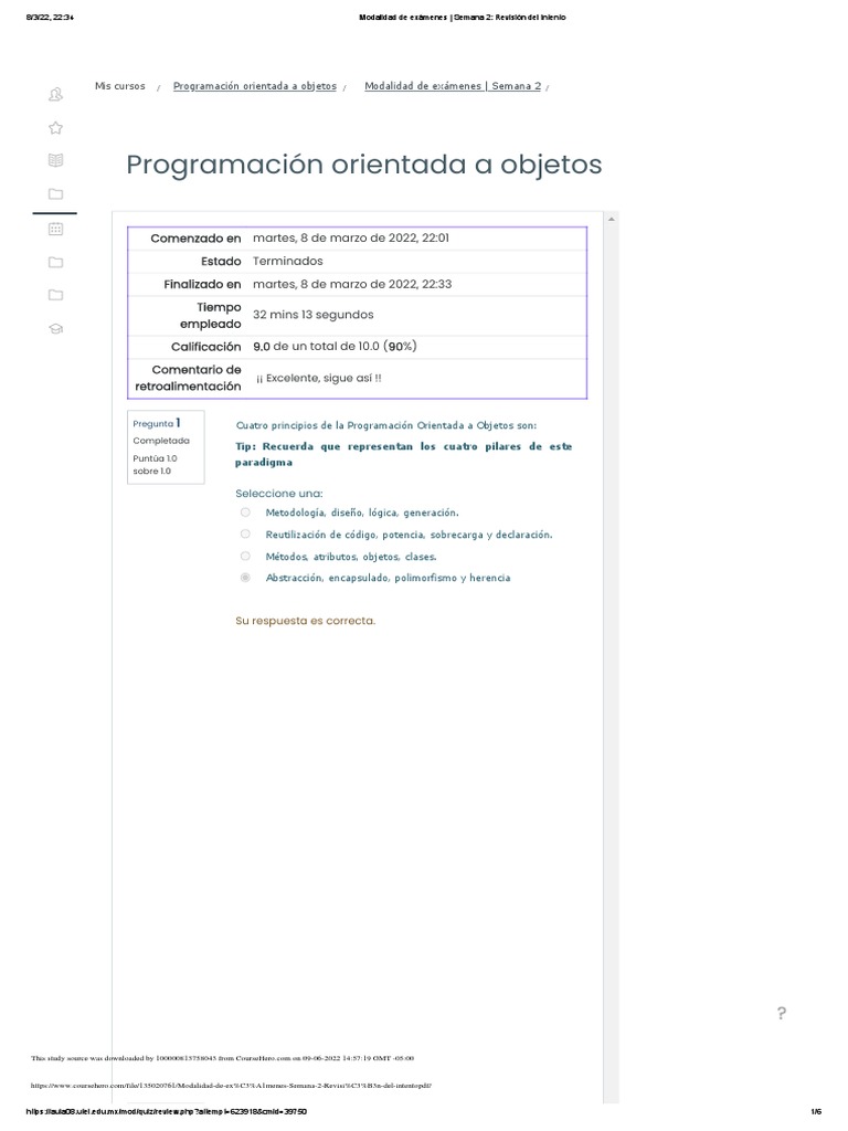 Modalidad de Ex Menes Semana 2 Revisi N Del Intento PDF | PDF | Java (lenguaje de programación ...
