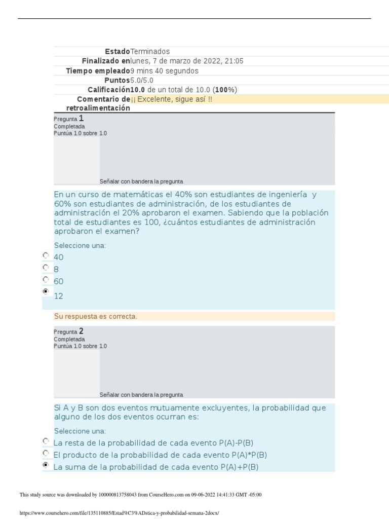 Estad Stica y Probabilidad Semana 2 | PDF | Probabilidad | Matemáticas