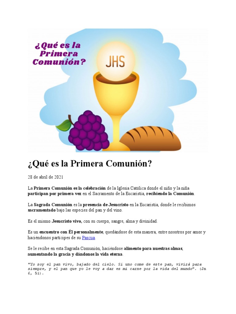 Qué Es La Primera Comunión | PDF | eucaristía | Sacramentos