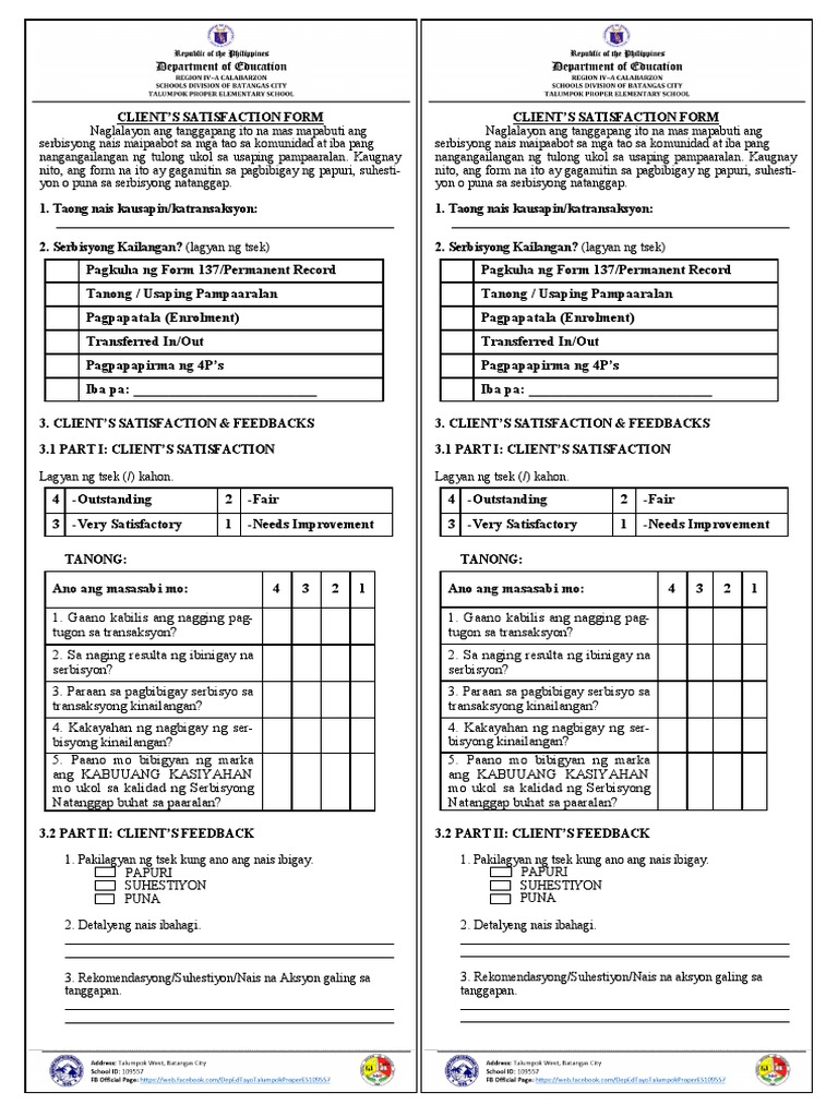 Client's Satisfaction Form | PDF