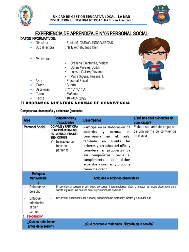 Experiencia De Aprendizaje 05 Personal Social Pdf Aprendizaje
