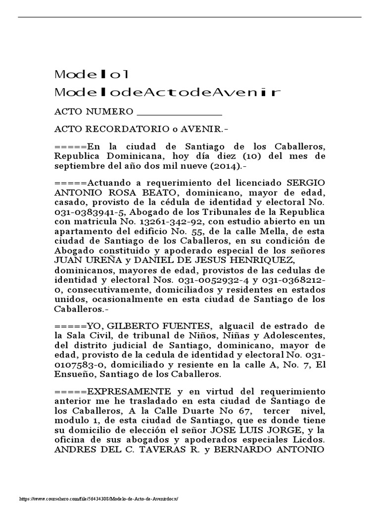 Modelo de Acto de Avenir | PDF | República Dominicana | Justicia
