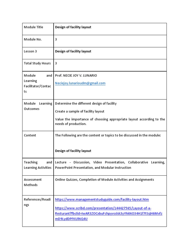 Module 3 - Design of Facility Layout | PDF | Learning | Design