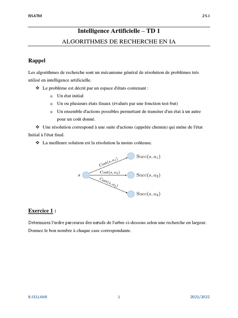 Algorithmes de Recherche en IA : Exercices et Solutions | PDF | Intelligence artificielle ...