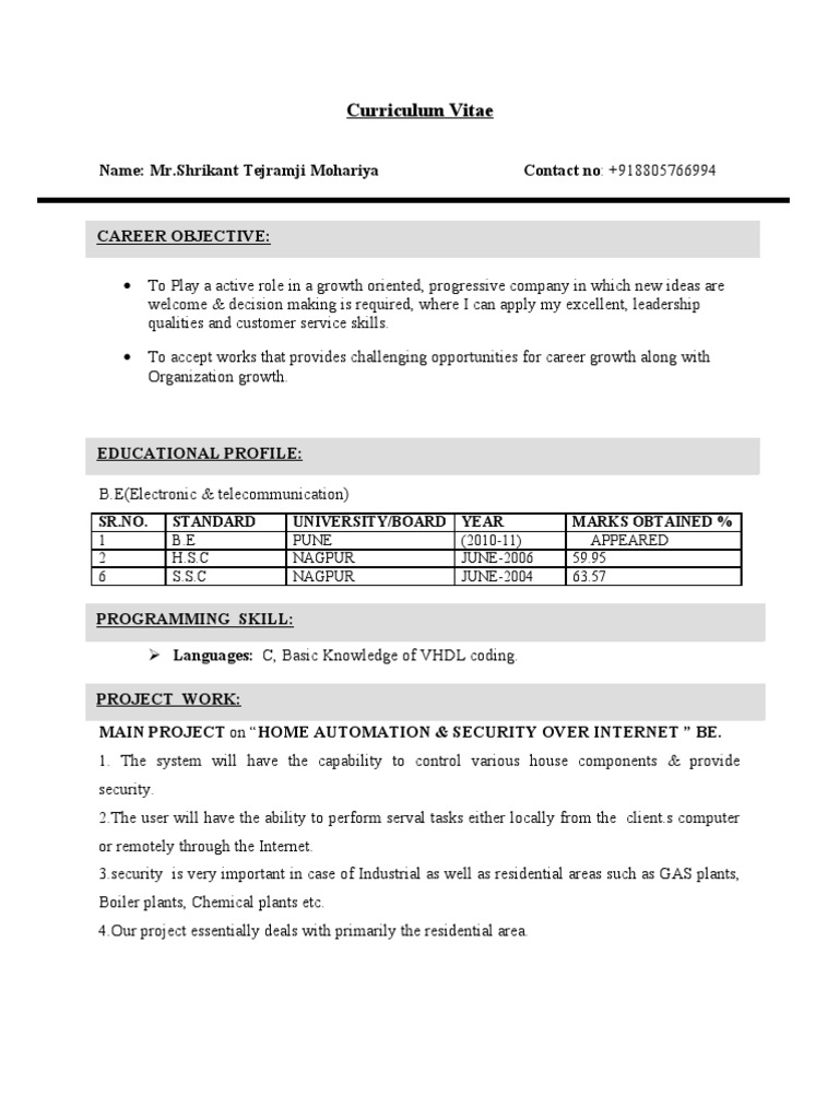 Shrikant CV | PDF | Business