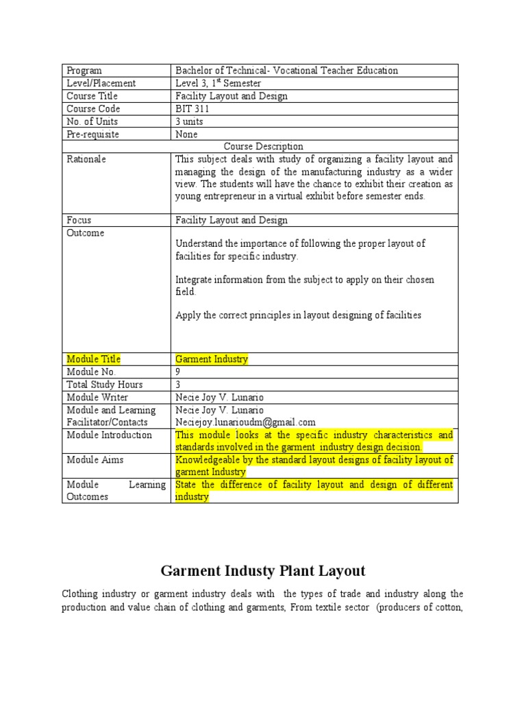 Module 9 - Garment Industy Plant Layout | PDF | Clothing Industry ...
