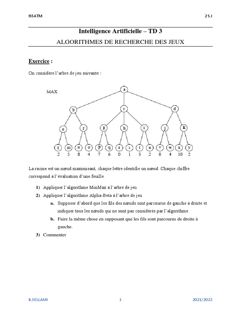 Algorithmes de Recherche Des Jeux: Intelligence Artificielle - TD 3 | PDF