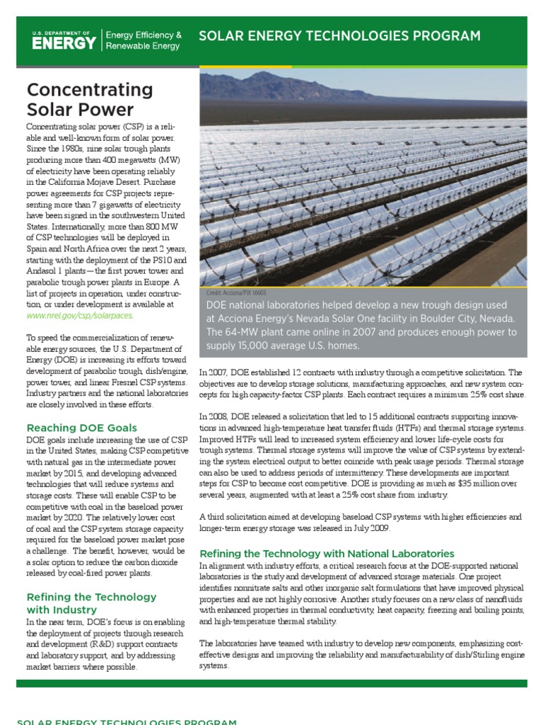 Concentrating Solar Power: Solar Energy Technologies Program | Download ...