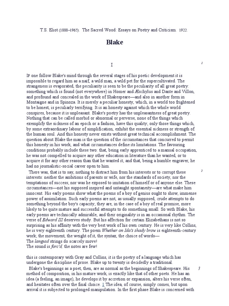T. S. Eliot On Blake | PDF | William Blake | T. S. Eliot