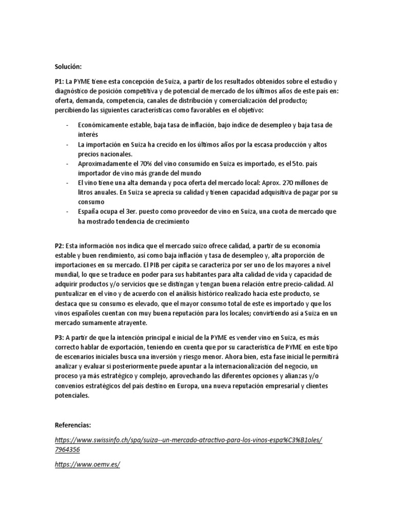 Solución Caso PYME - Vino Suiza | PDF | Exportaciones | Inflación