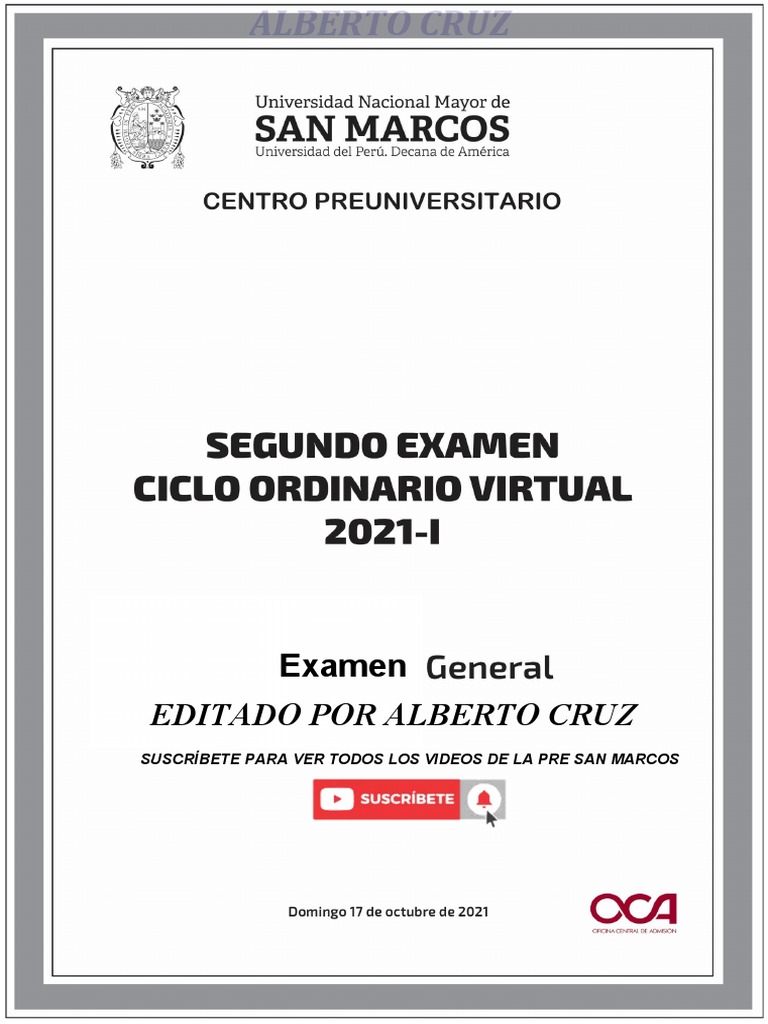 2do Examen Pre San Marcos Ciclo Ordinario 2021-I | PDF | Evolución