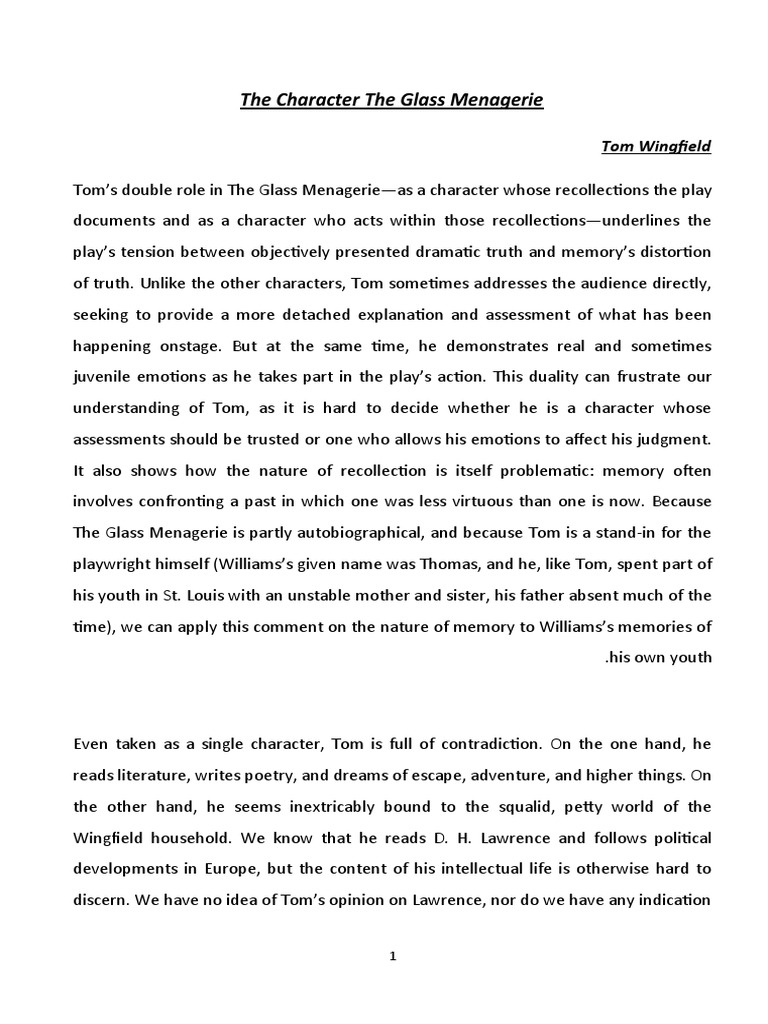 The Character The Glass Menagerie | PDF