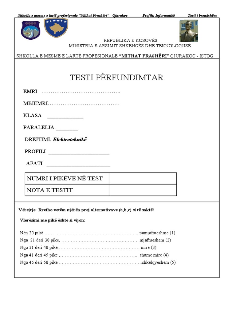 Testi I Brendshëm Informatikë 21.06.2021 | PDF