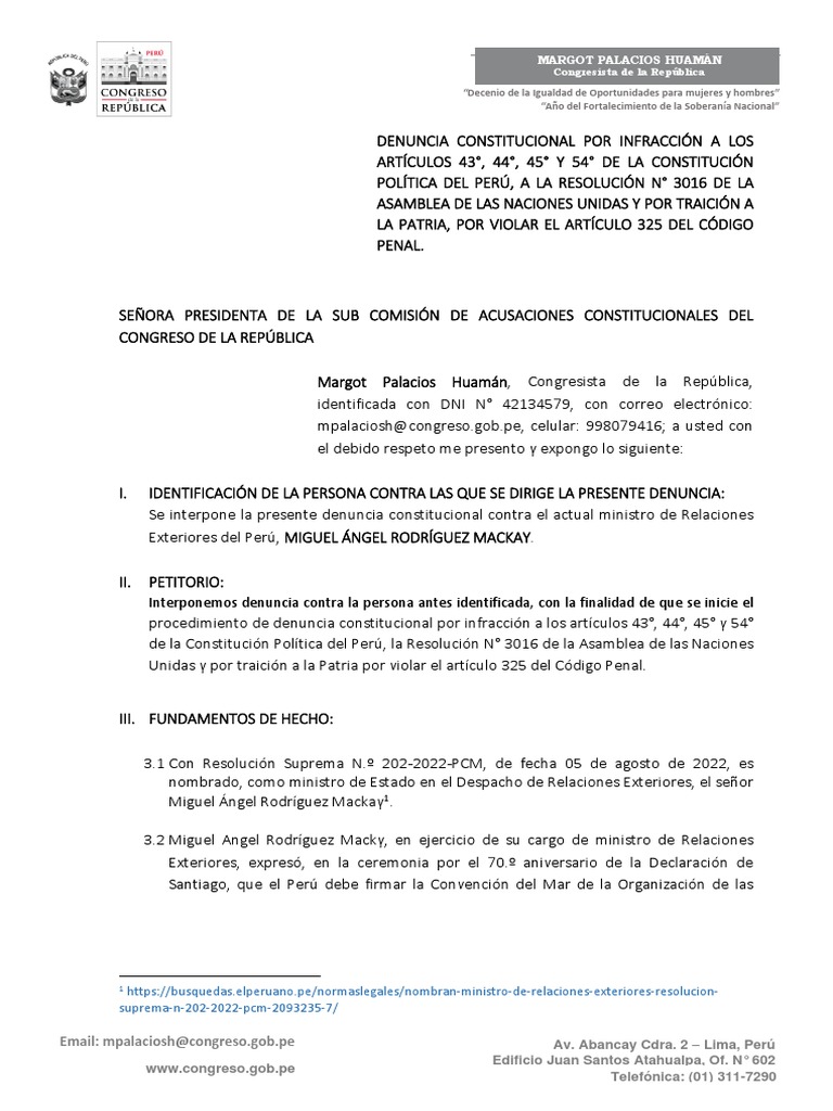 Acusación Constitucional Mackay | PDF | Estado (política) | Perú