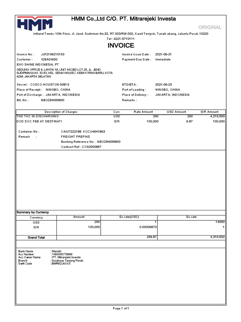 Inv Do Hdmunboz84099800 | PDF | Jakarta | Money