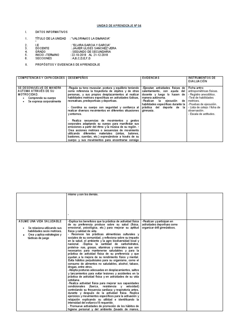 Unidad de Aprendizaje N°4 Segundo Educ. Fisica | PDF | Crecimiento personal y profesional