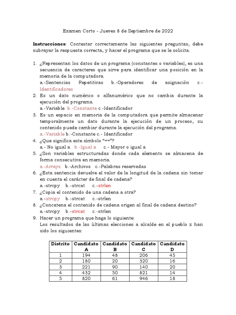 Examen Corto Algoritmos-1 | PDF | Variable (informática) | Ingeniería de software