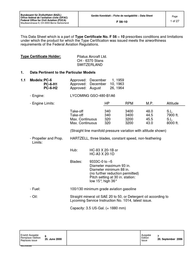 pc-6 Tcds f56-107 | PDF | Jet Fuel | Horsepower