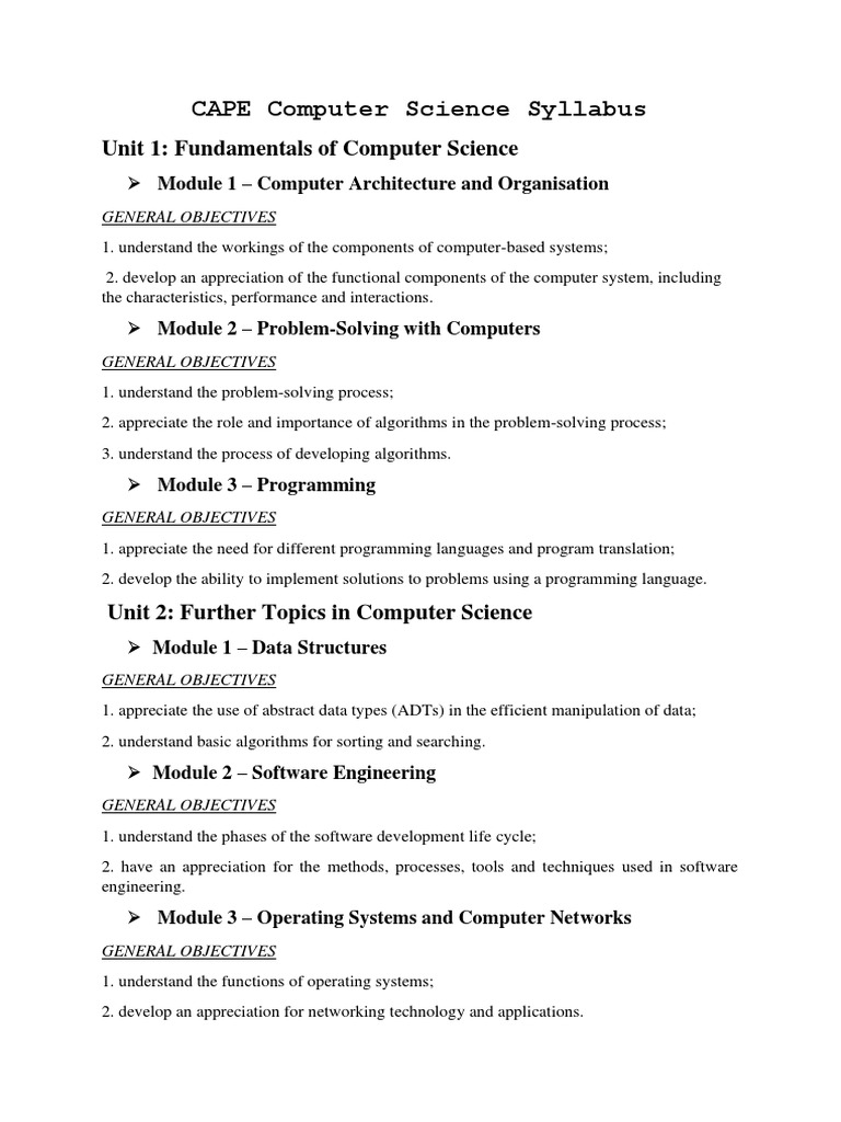 Computer Science Cape Syllabus | PDF