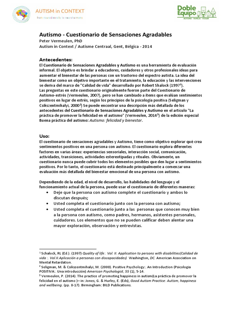 Cuestionario Autismo Sensaciones Agradables | PDF | Espectro autista | Sicología