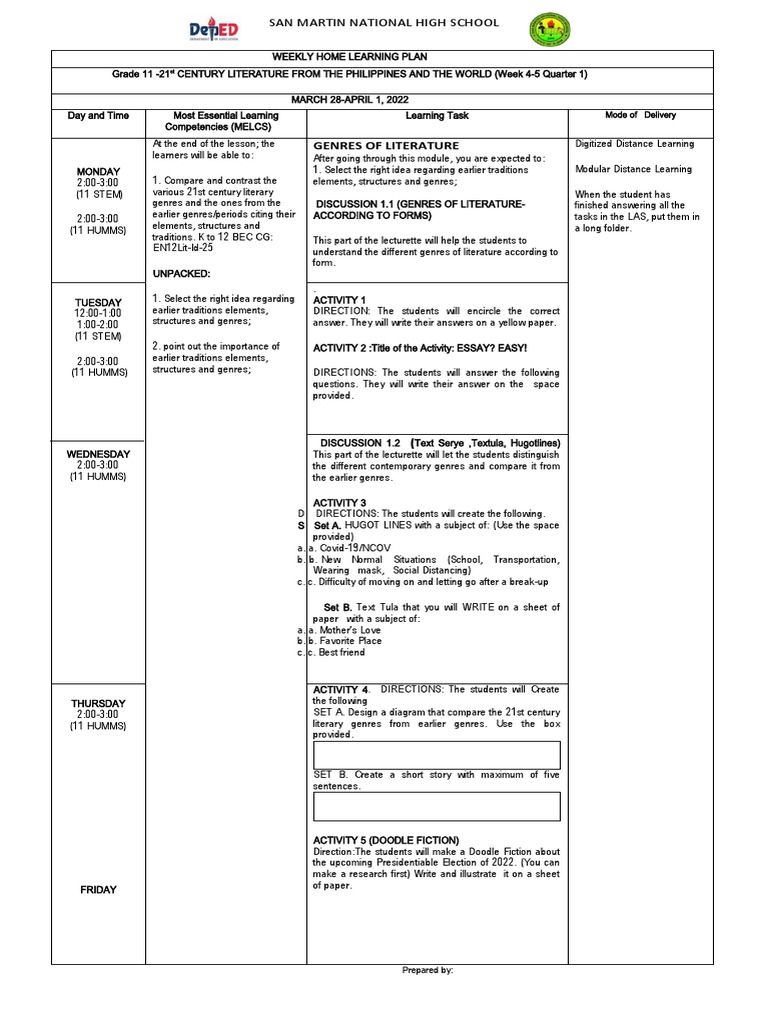 21st WHLP WEEK 4 LAGORRA | Download Free PDF | Genre | Learning