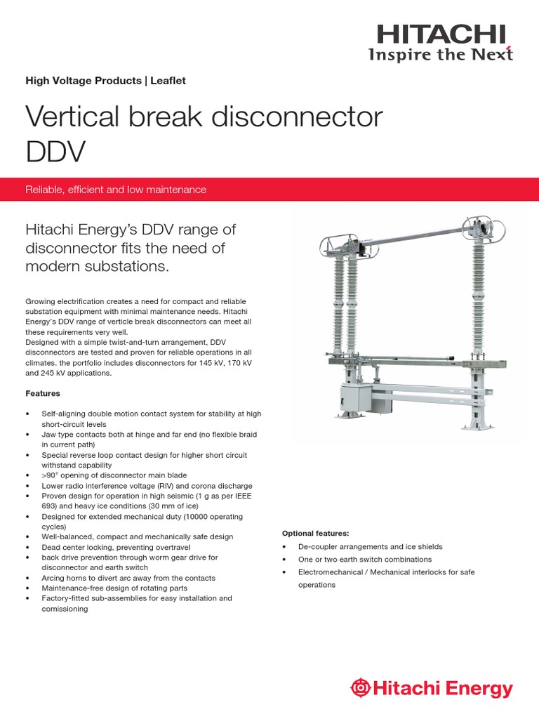 Hitachi DDV Vertical Break Disconnectors | PDF | Switch | Insulator ...