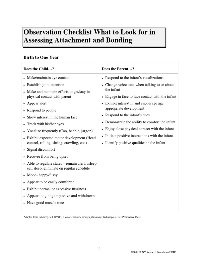 Child Attachment and Bonding Checklist | PDF | Attachment Theory | Sibling