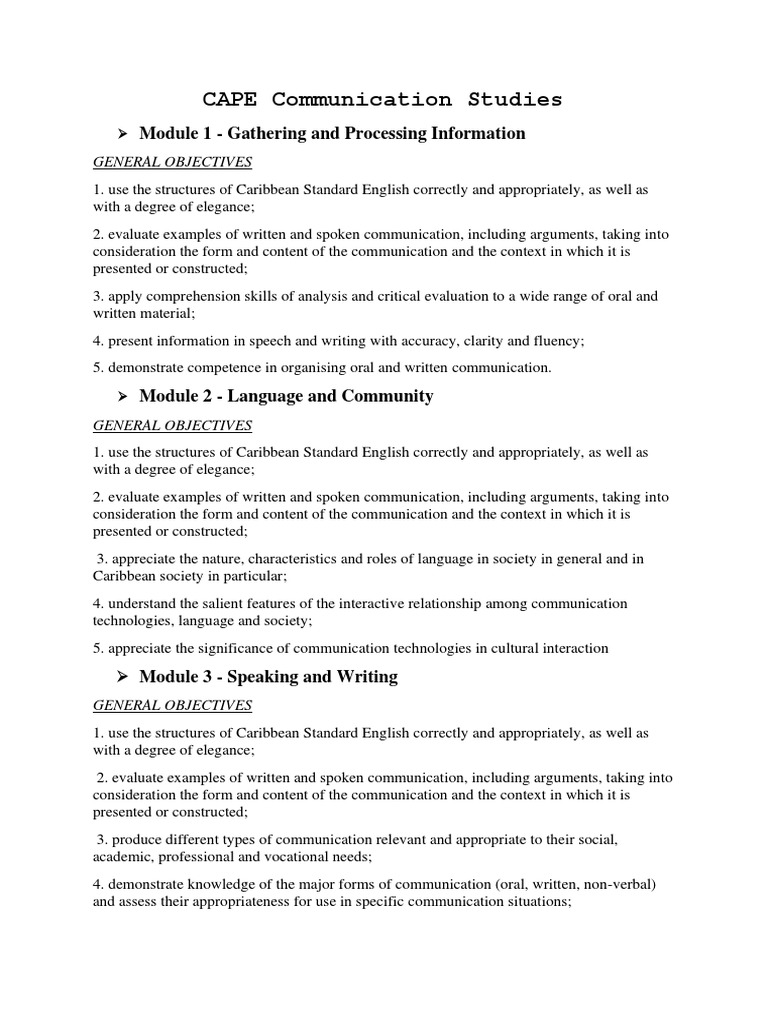 Communication Studies Cape Syllabus | PDF