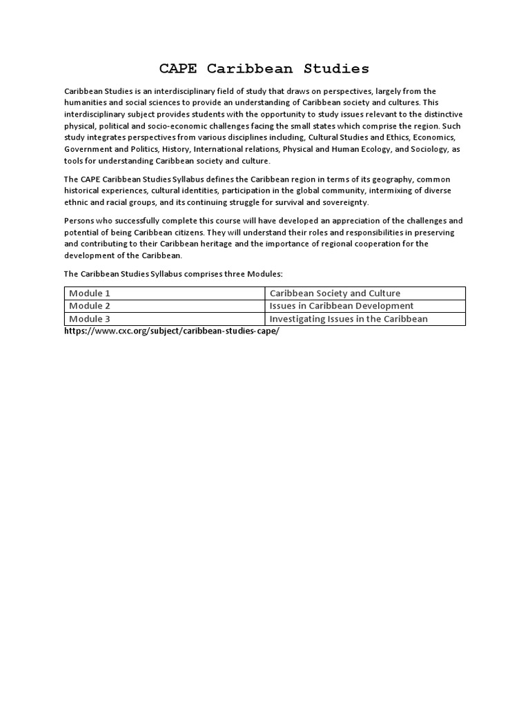 Caribbean Studies Cape Syllabus | PDF