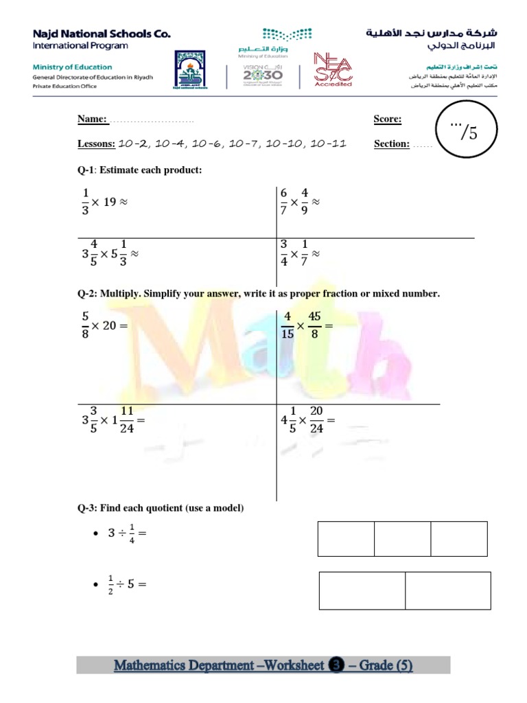 Worksheet 3 Grade 5 Thired Trimester | PDF