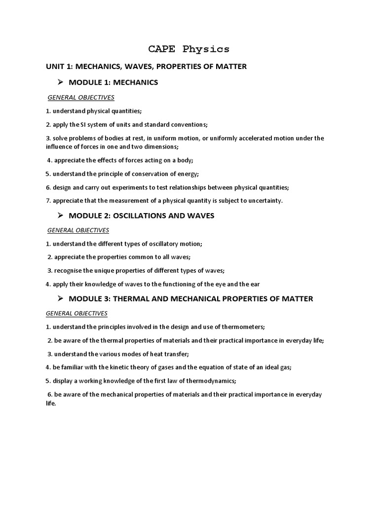 Physics Cape Syllabus | PDF | Physics | Electricity